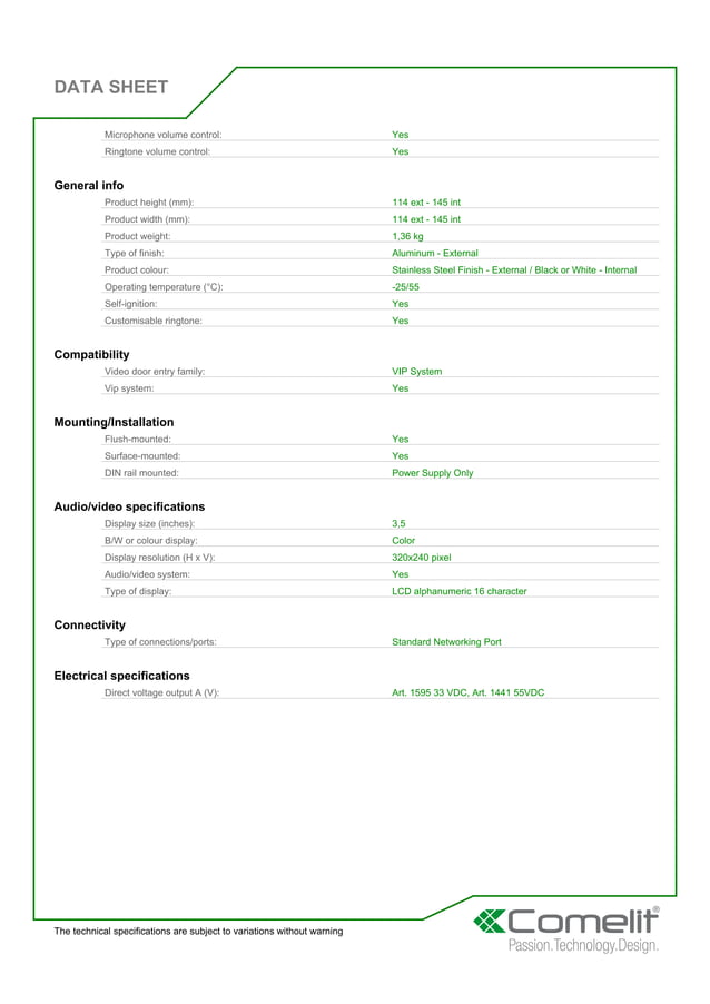 Comelit 8512IM Data Sheet | PDF