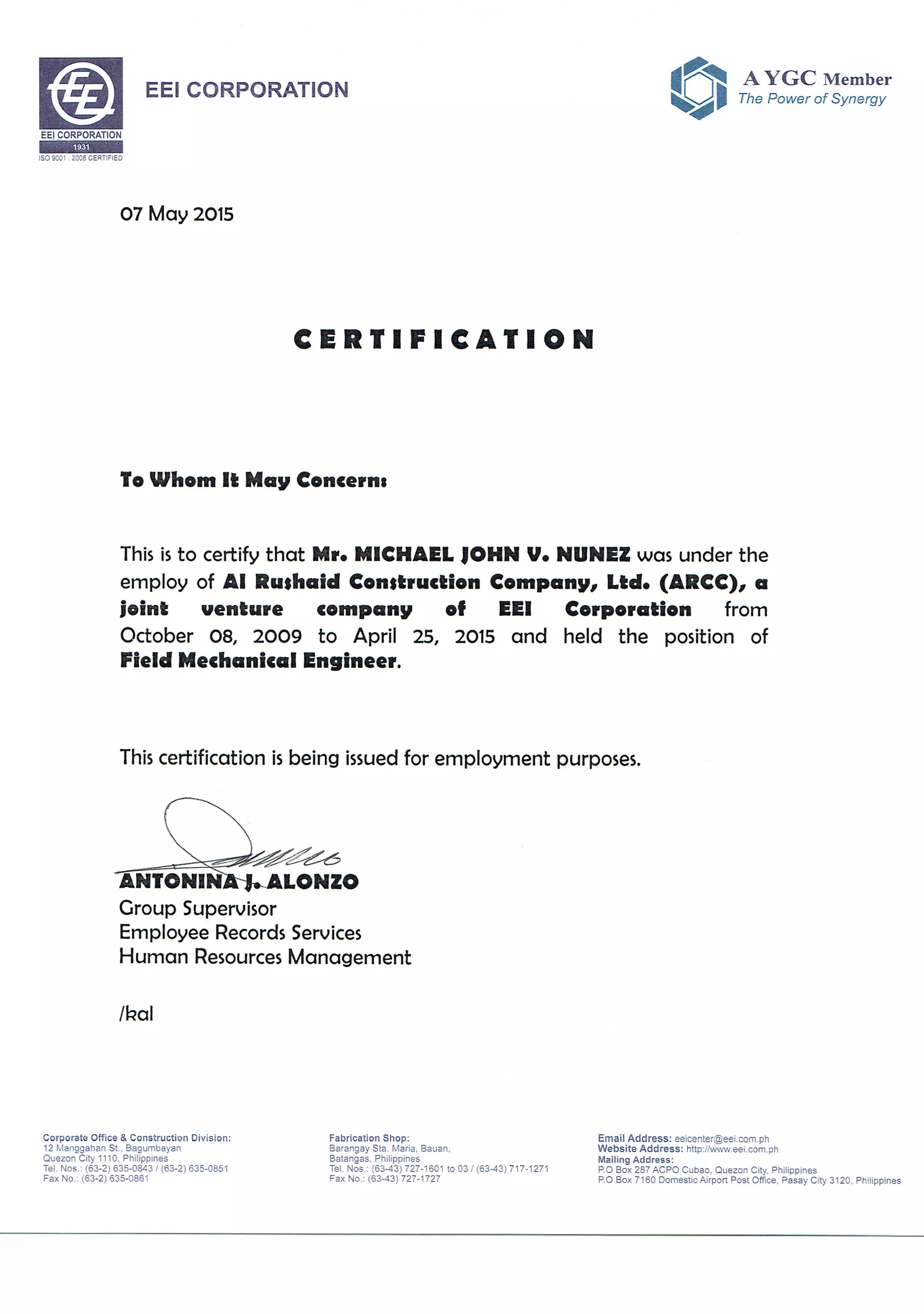 Certificate of Employment | PDF