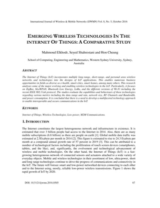 EMERGING WIRELESS TECHNOLOGIES IN THE INTERNET OF THINGS: A COMPARATIVE ...