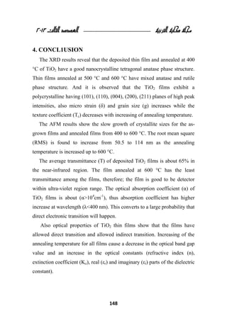 Study of Annealing Effect on the Some Physical Properties of Nanostructured TiO2 films prepared ...