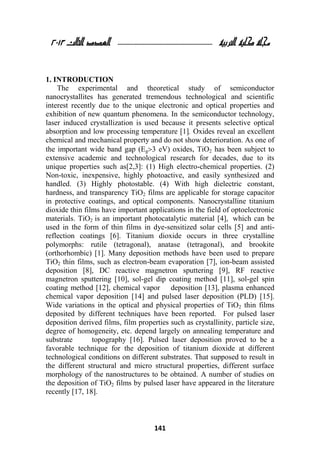 Study of Annealing Effect on the Some Physical Properties of Nanostructured TiO2 films prepared ...