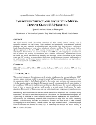 IMPROVING PRIVACY AND SECURITY IN MULTITENANT CLOUD ERP SYSTEMS | PDF