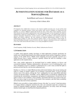 AUTHENTICATION SCHEME FOR DATABASE AS A SERVICE(DBAAS) | PDF