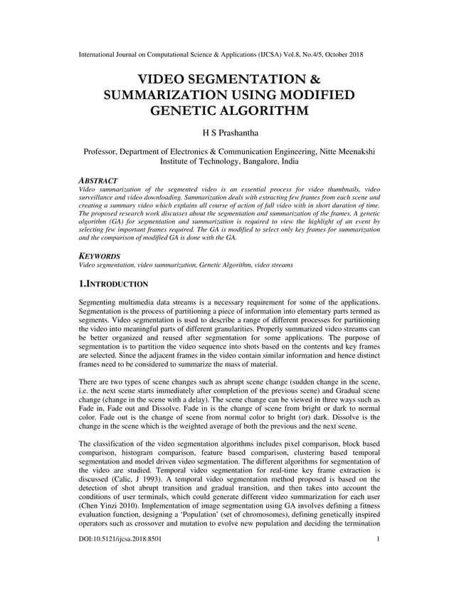 VIDEO SEGMENTATION & SUMMARIZATION USING MODIFIED GENETIC ALGORITHM | PDF