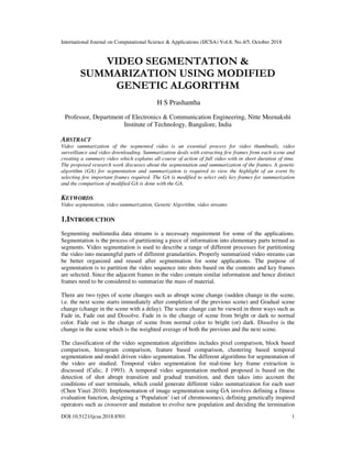VIDEO SEGMENTATION & SUMMARIZATION USING MODIFIED GENETIC ALGORITHM | PDF