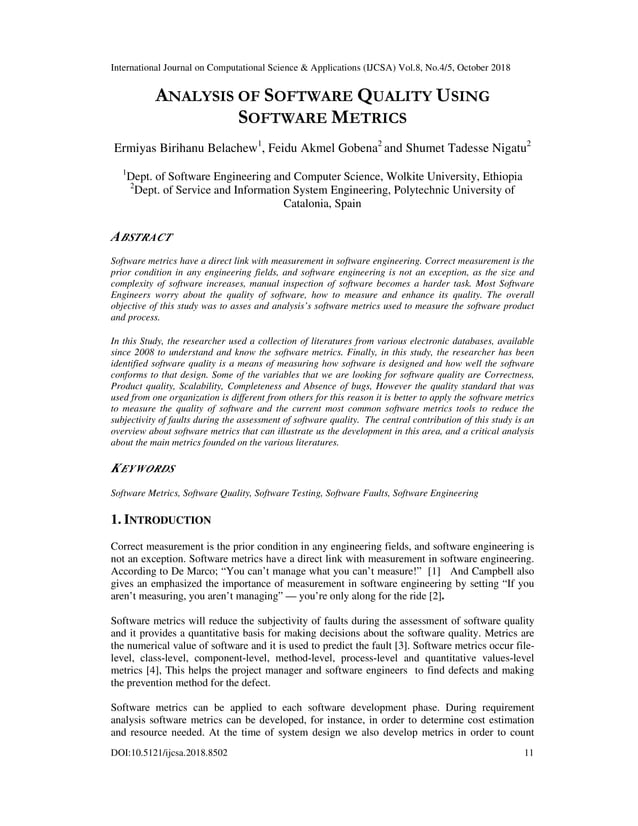 ANALYSIS OF SOFTWARE QUALITY USING SOFTWARE METRICS | PDF | Computer Software and Applications ...