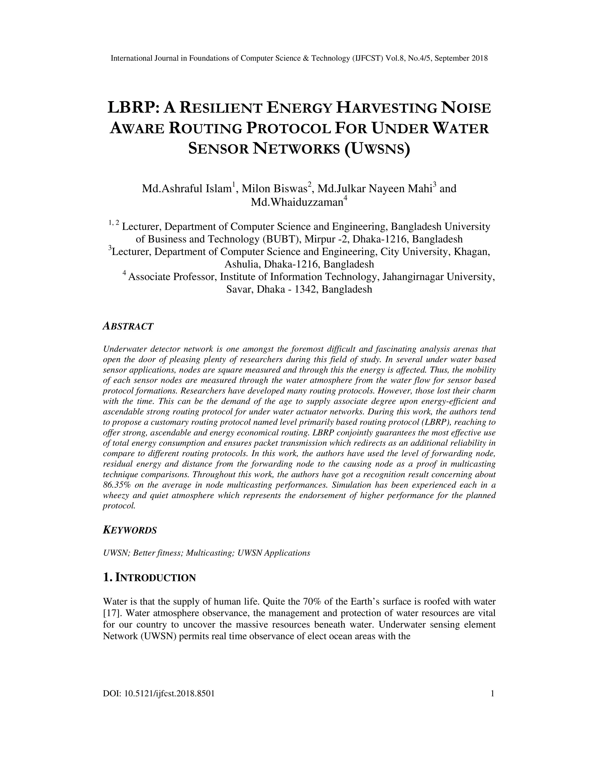 LBRP: A RESILIENT ENERGY HARVESTING NOISE AWARE ROUTING PROTOCOL FOR ...