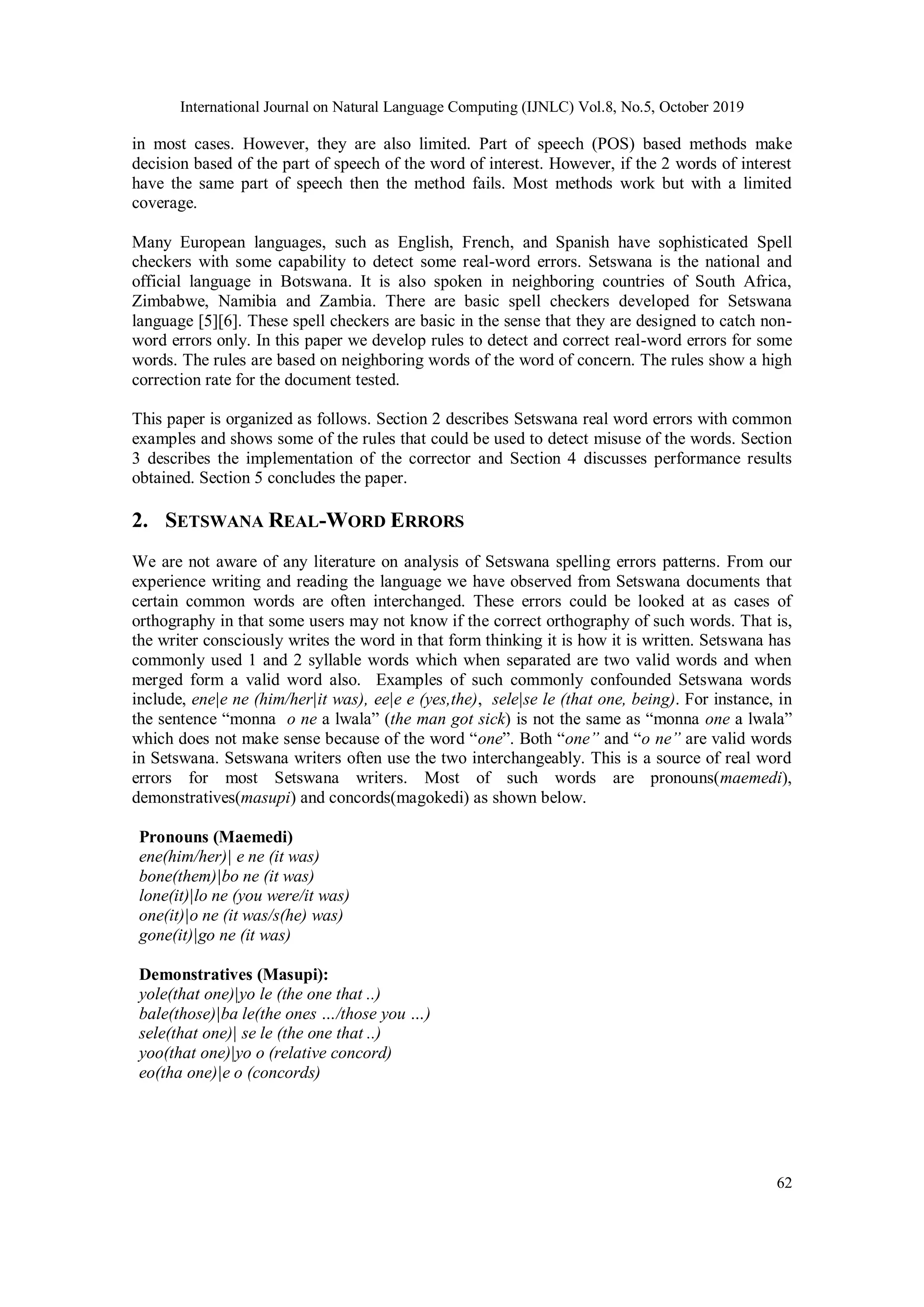 AUTO CORRECTION OF SETSWANA REAL-WORD ERRORS | PDF