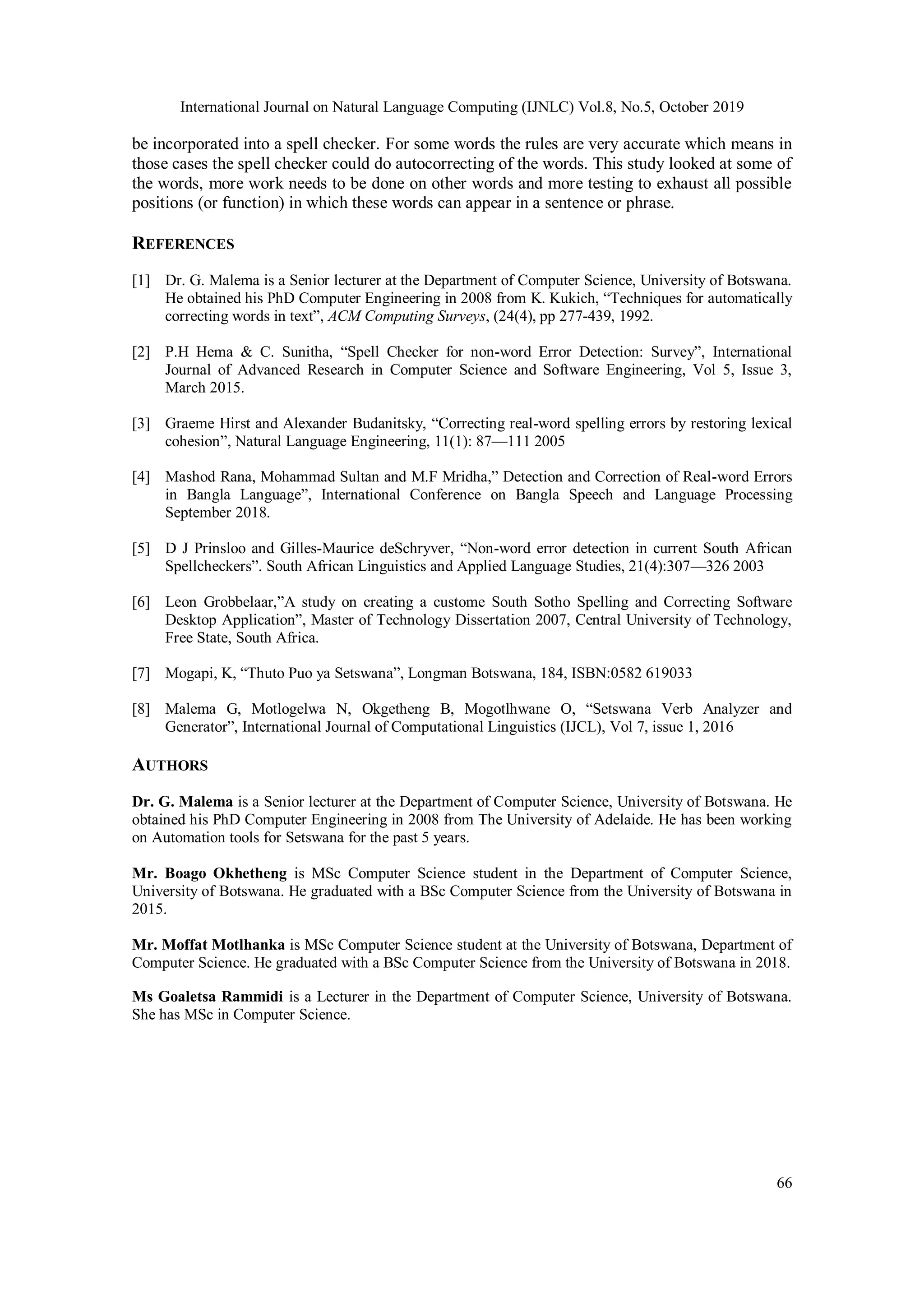 AUTO CORRECTION OF SETSWANA REAL-WORD ERRORS | PDF