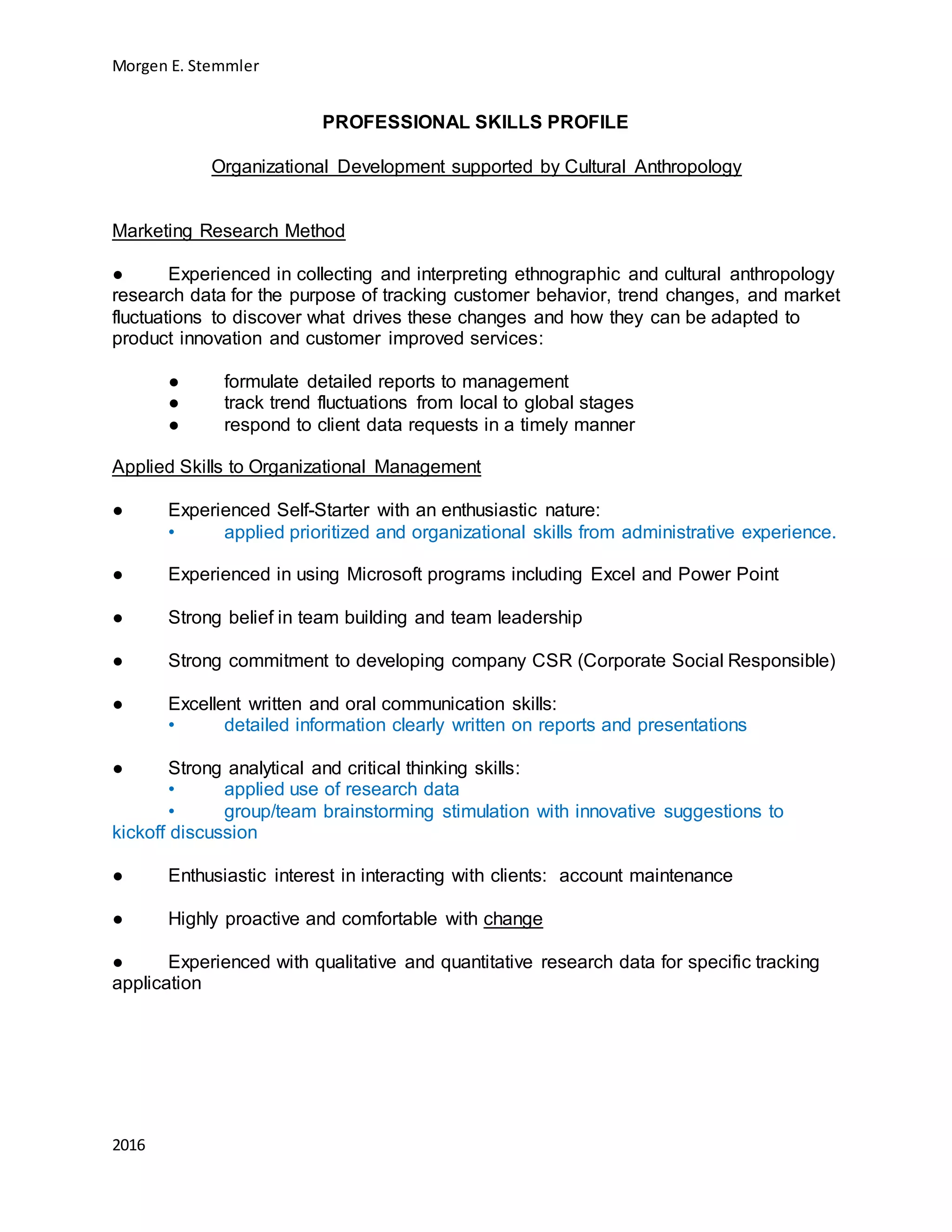 Professional Skills Profile | DOCX