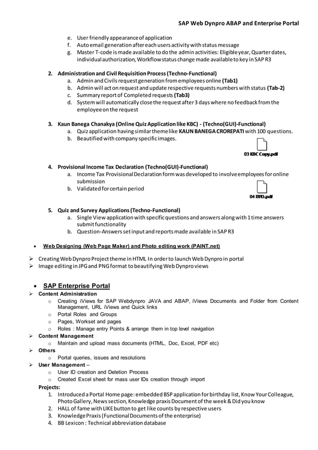 Ravindra Metre - SAP WDA & EP | DOCX | Computing | Technology & Computing
