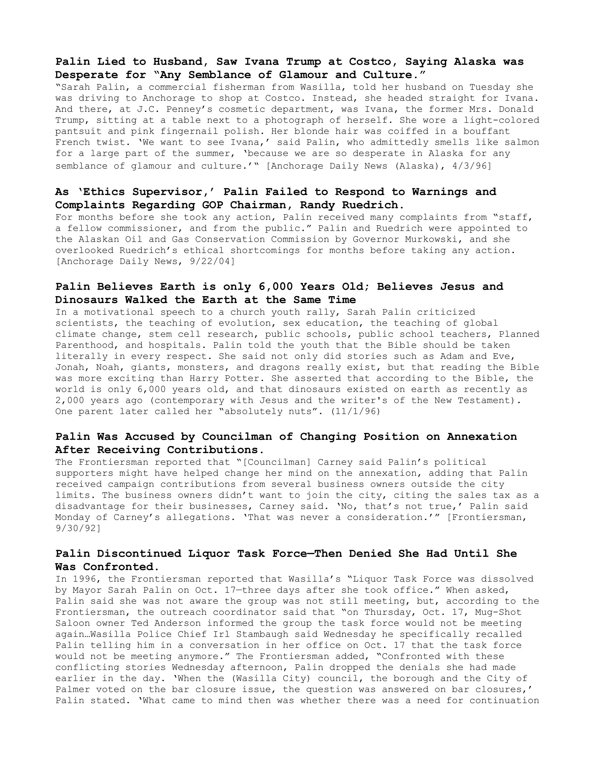 Sarah Palin Stats | PDF