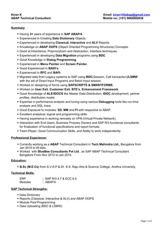 Kiran ABAP Resume 3yrs | PDF