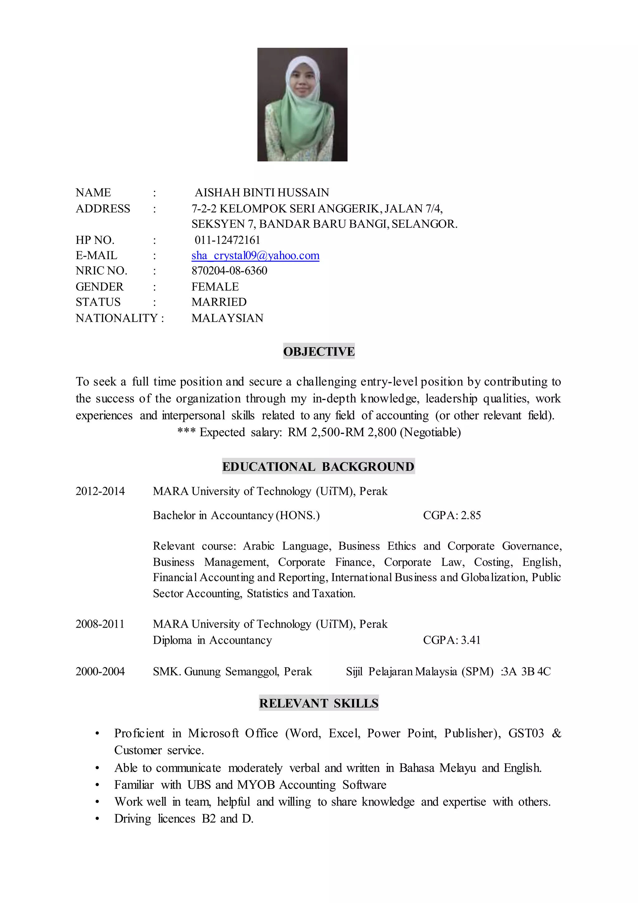 Aishah Hussain cv3 | PDF