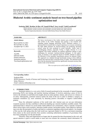 Dialectal Arabic sentiment analysis based on tree-based pipeline optimization tool | PDF