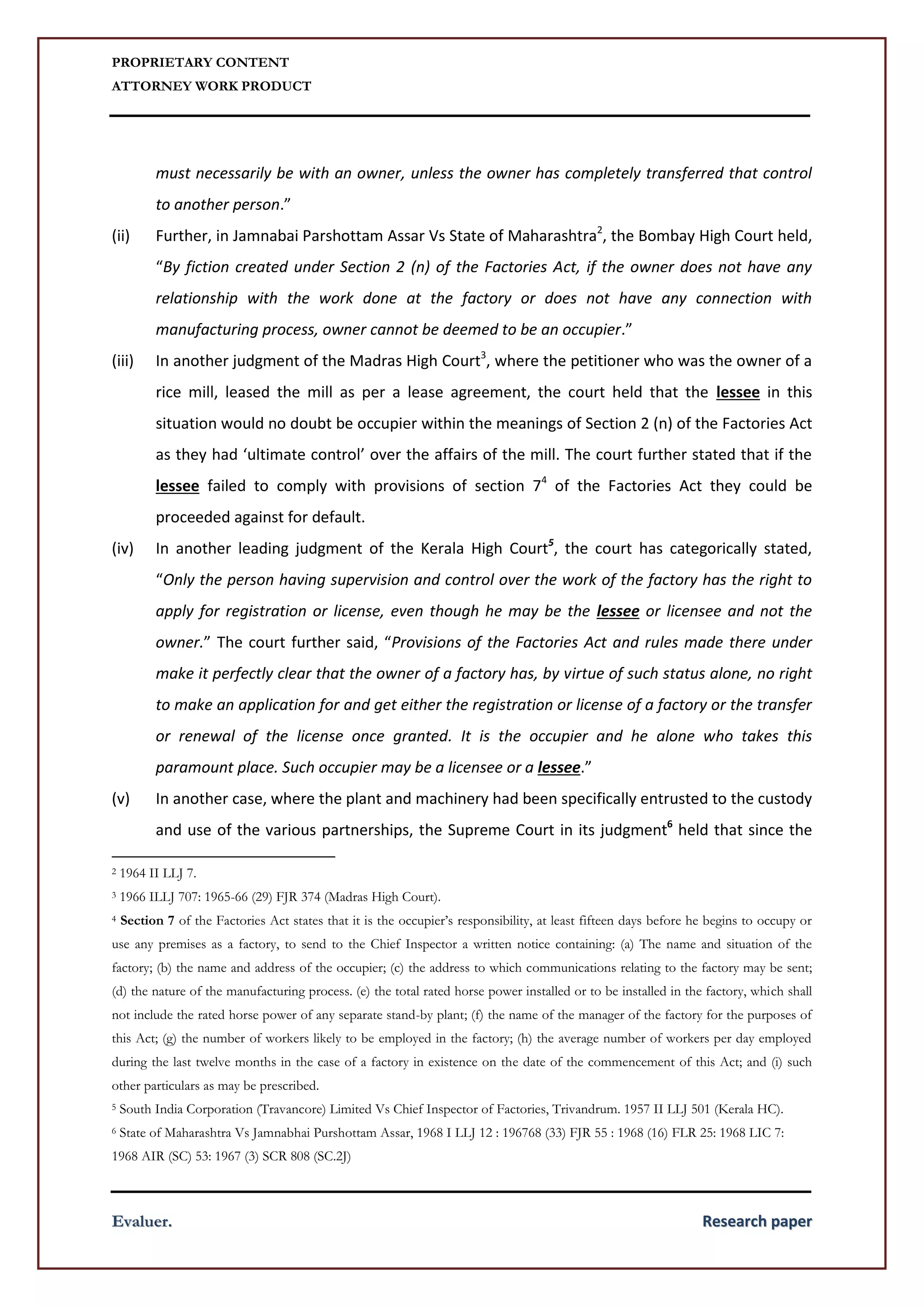 Factory Lease and defination of 'occupier' | PDF