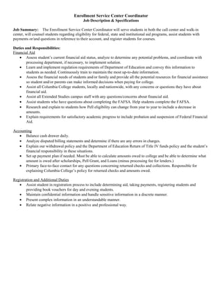 ESC Coordinator Job Description and Specifications | PDF