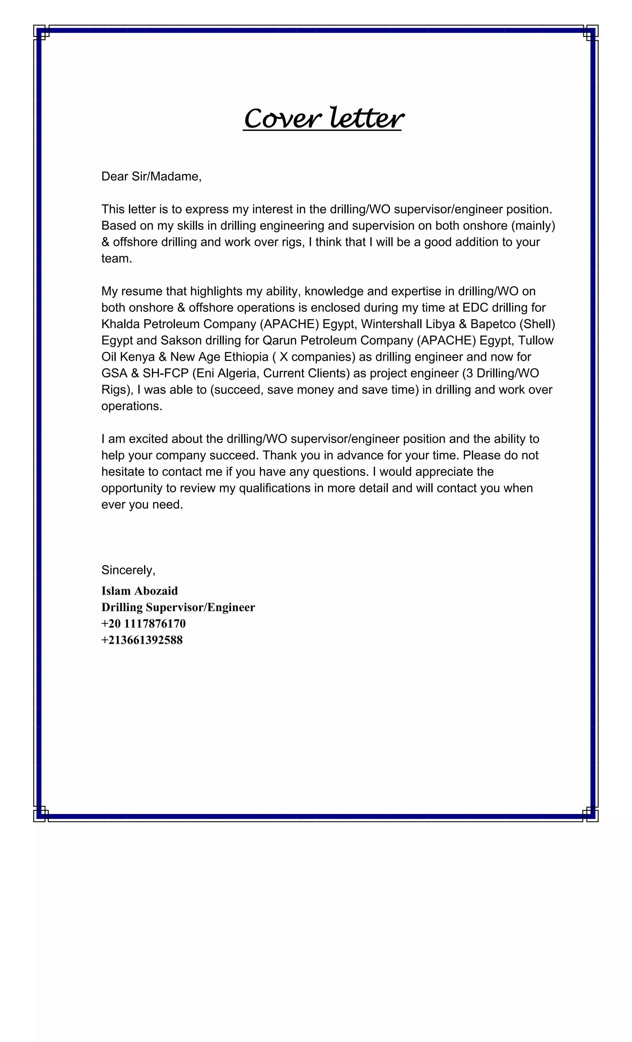 Islam Abozaid CV & Cover Letter (Algeria) | PDF | Civil Engineering ...