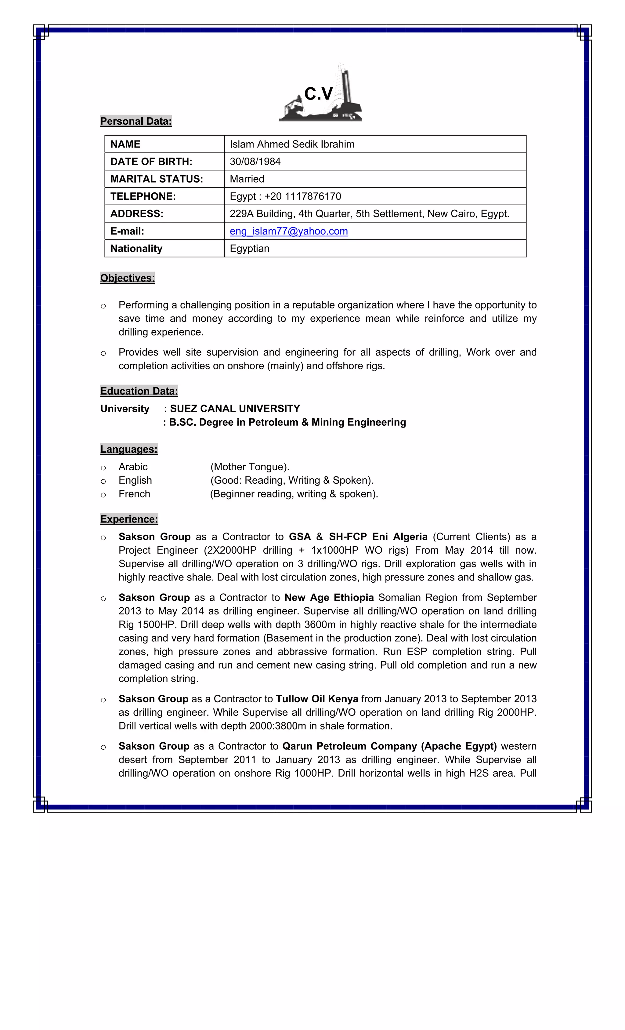 Islam Abozaid CV & Cover Letter (Algeria) | PDF | Civil Engineering ...