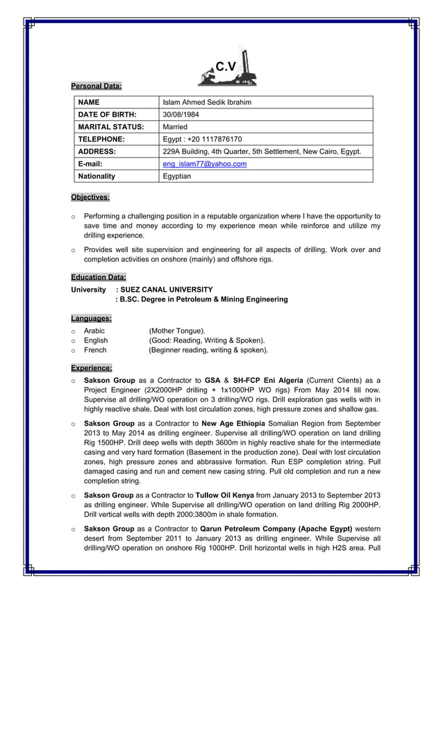 Islam Abozaid CV & Cover Letter (Algeria) | PDF | Civil Engineering Industry | Industries