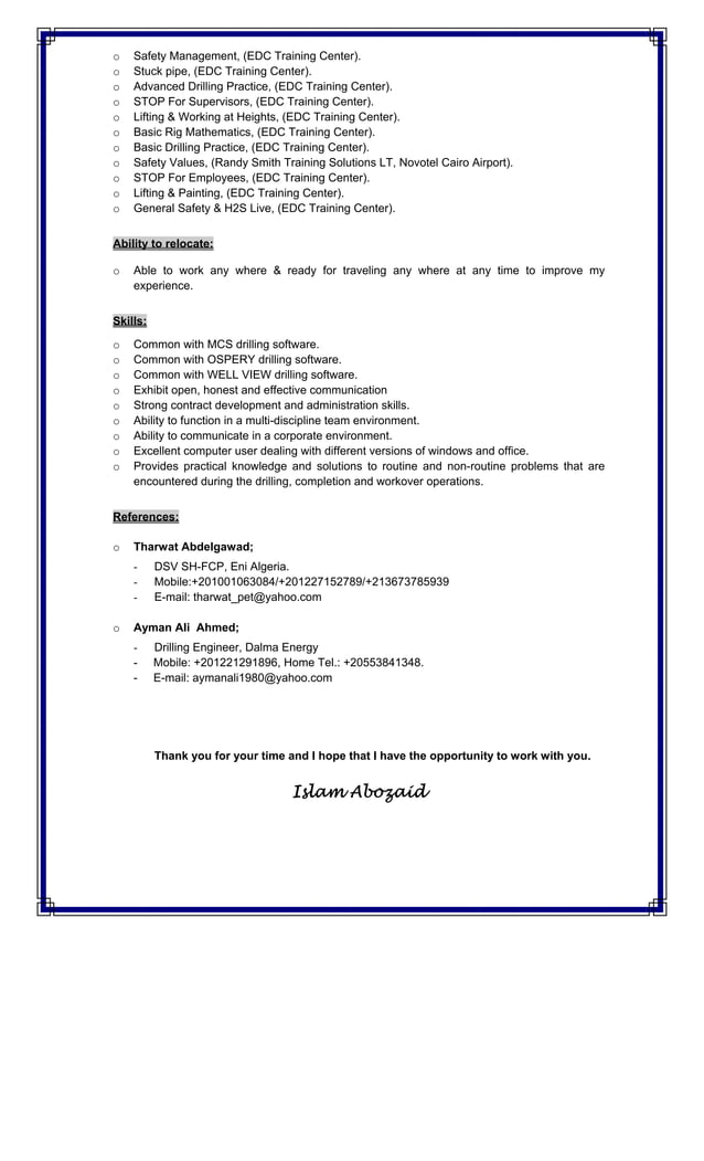 Islam Abozaid CV & Cover Letter (Algeria) | PDF | Civil Engineering ...
