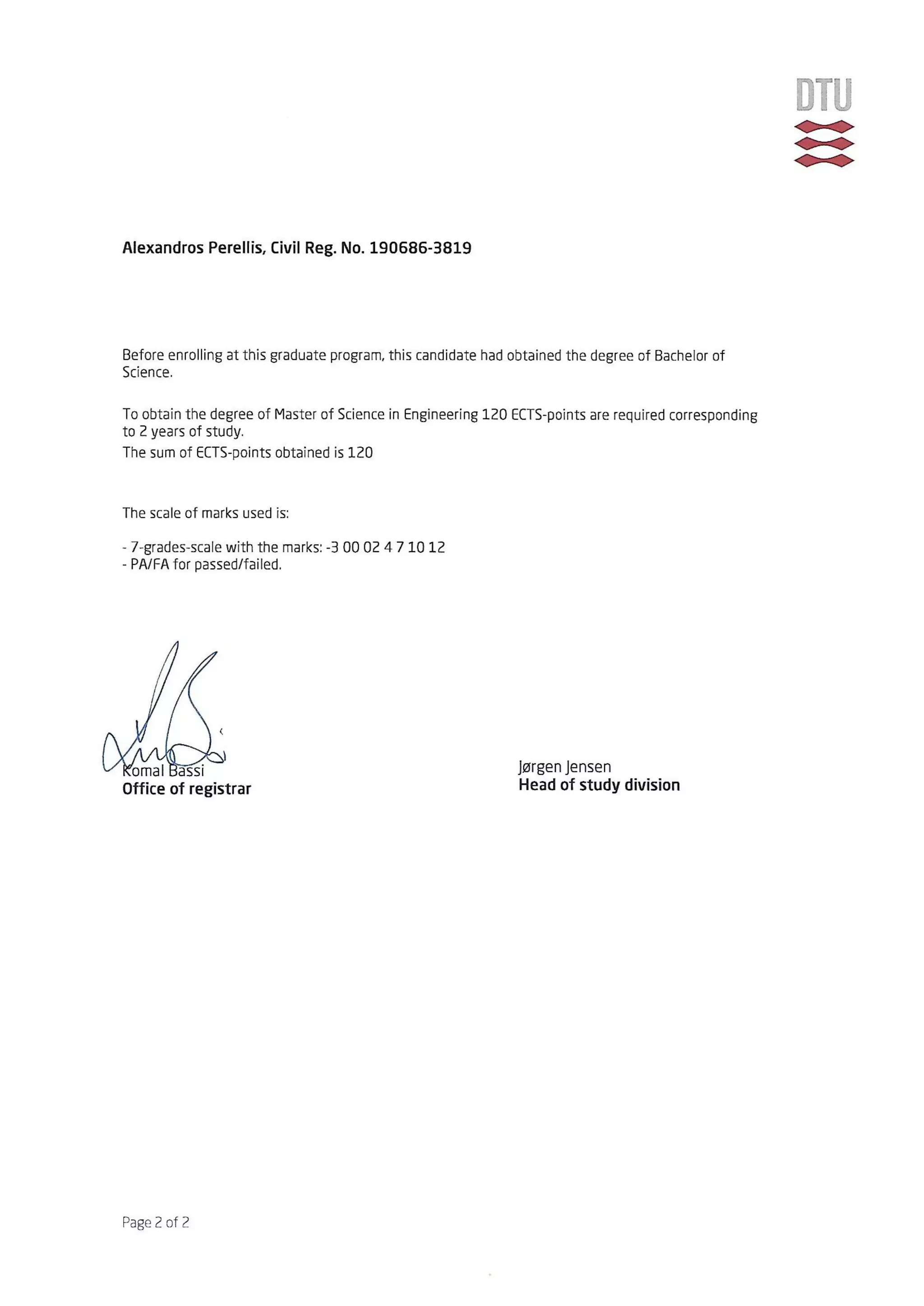 MSc transcript A Perellis | PDF