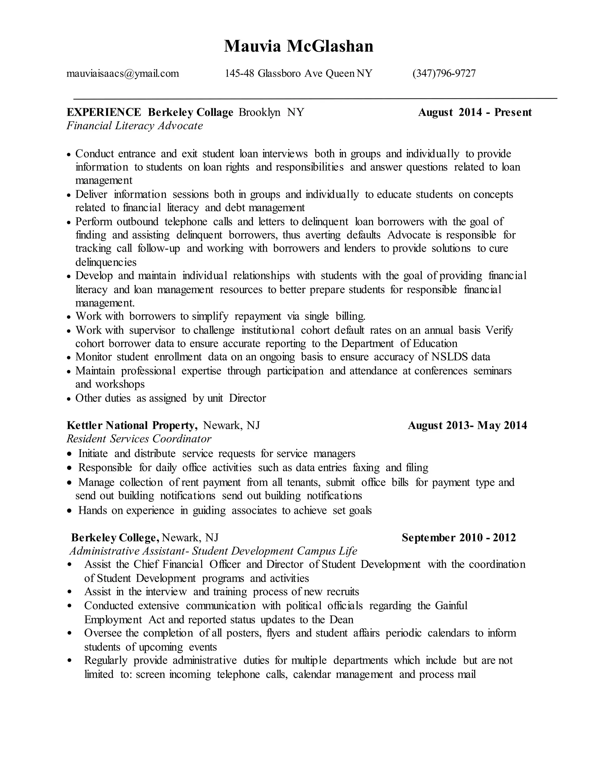 MAUVIA MCGLASHAN UPDATED RESUME 2016 | DOCX | Business | Business and ...