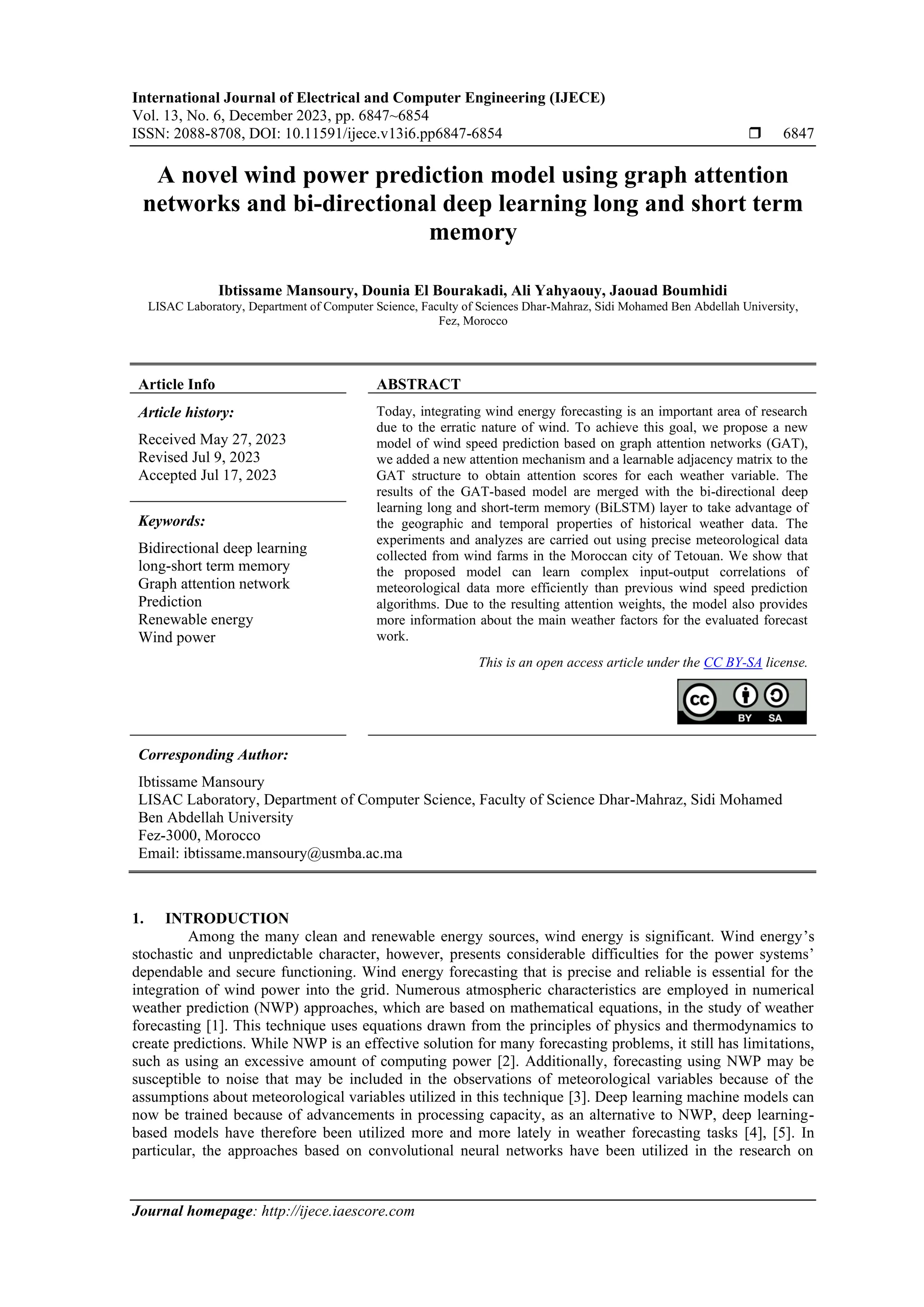 A Novel Wind Power Prediction Model Using Graph Attention Networks And