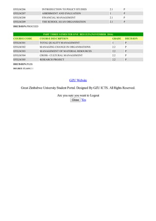 Domwe Blessing GZU Transcript | PDF