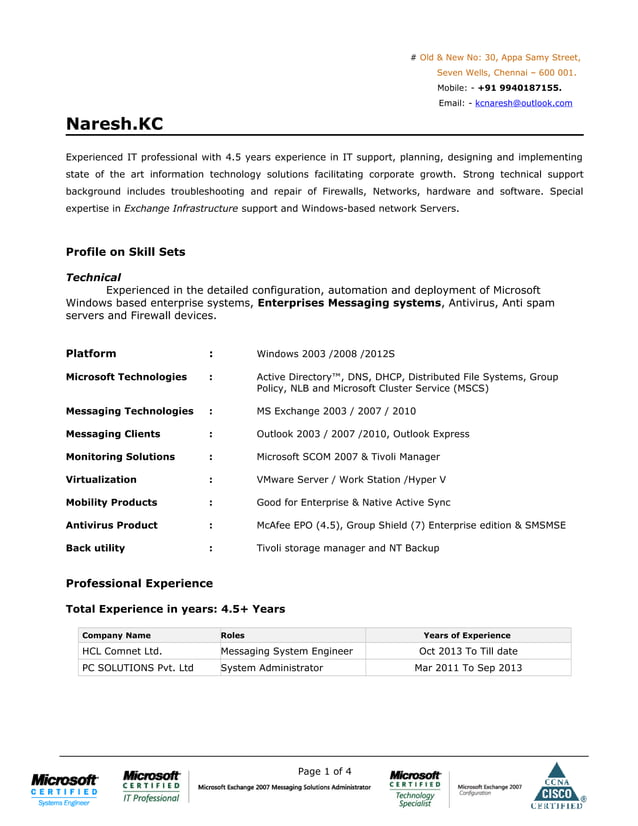 NareshKC_CV_Exchange (1) | DOC | IT and Internet Support | Internet