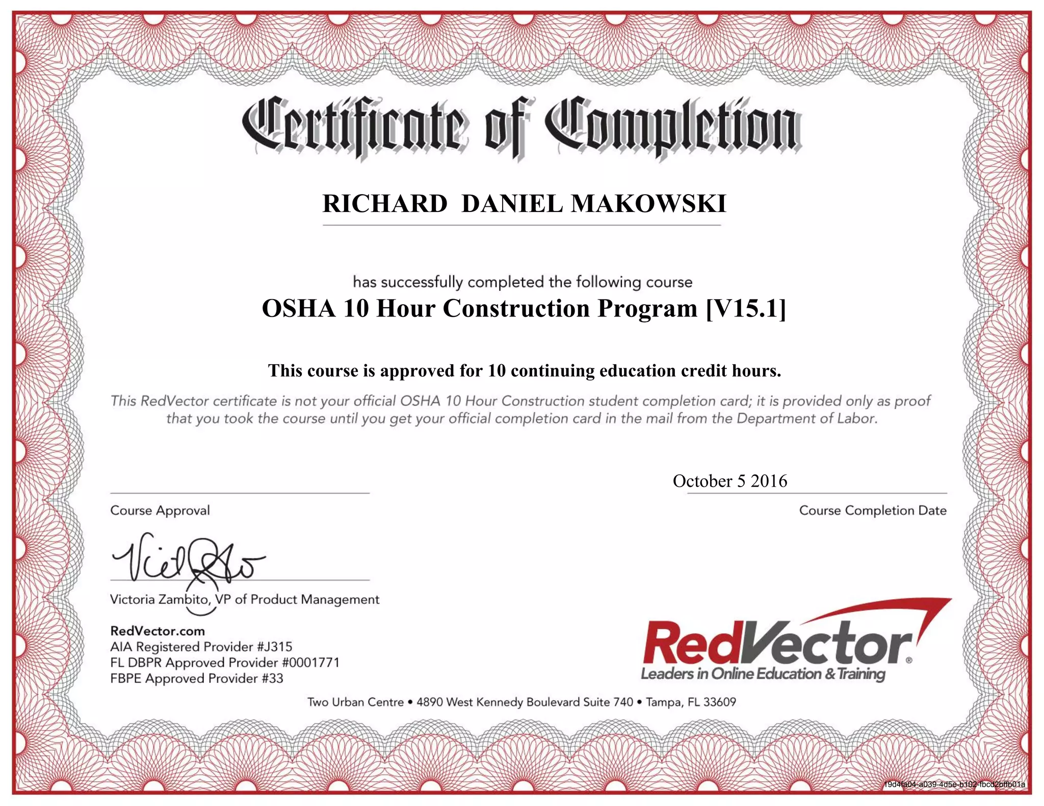 OSHA CERTIFICATE OF COMPLETION | PDF