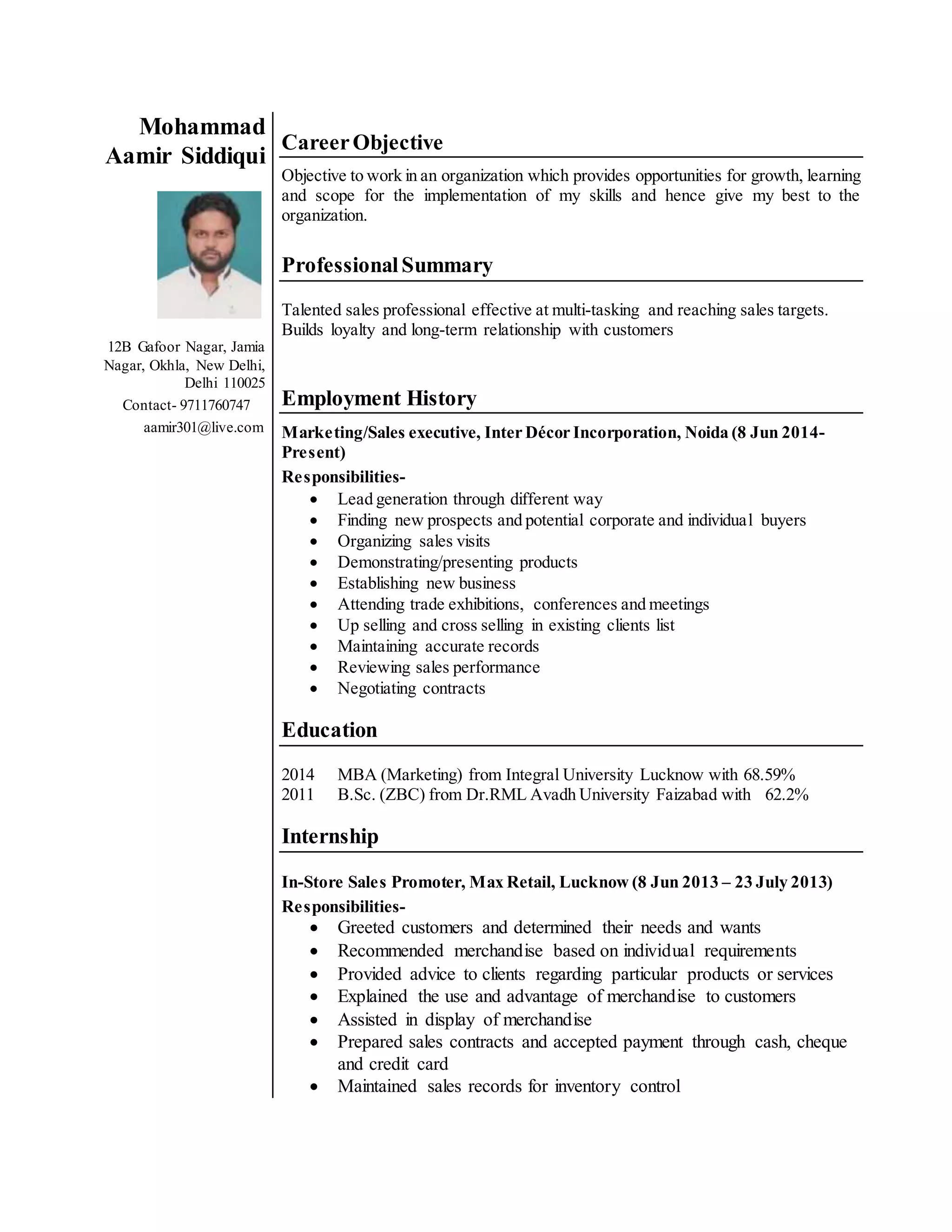 Aamir cv - Copy | DOCX