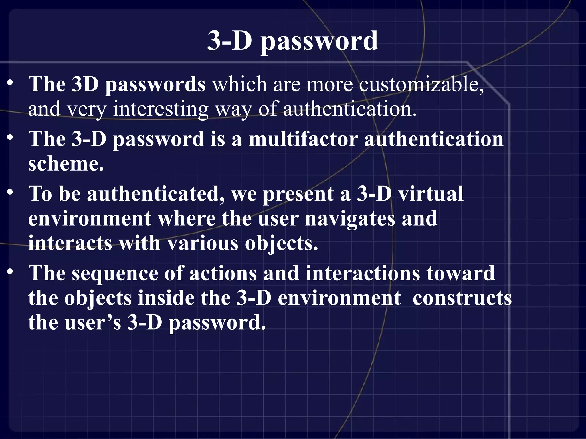 3D PASSWORD | PPT | 3-D Graphics | Computer Software and Applications
