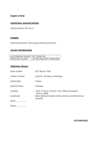 Curriculum Vitae R.K. Rastogi | DOC