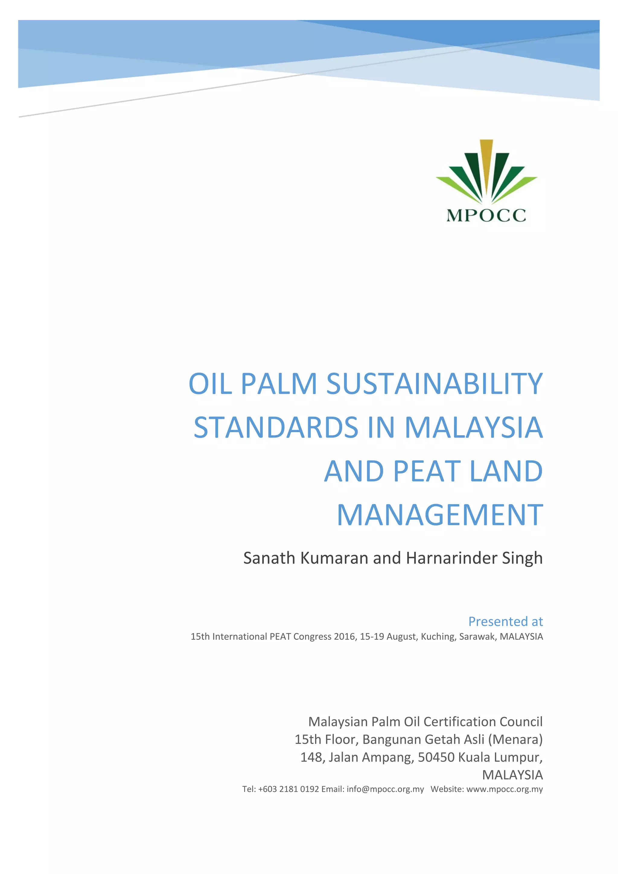 Oil palm sustainability standards in Malaysia MPOCC paper | PDF