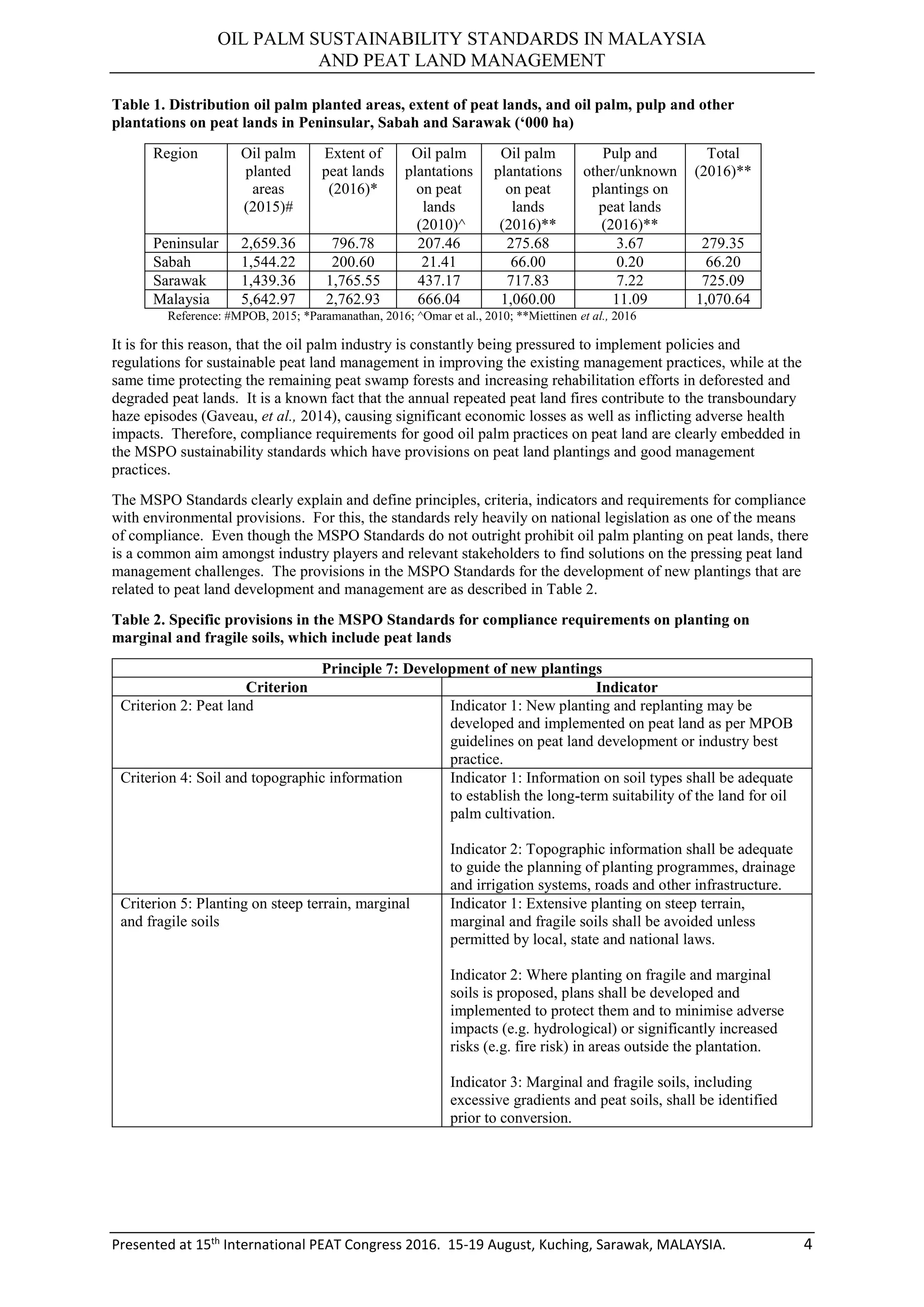 Oil palm sustainability standards in Malaysia MPOCC paper | PDF