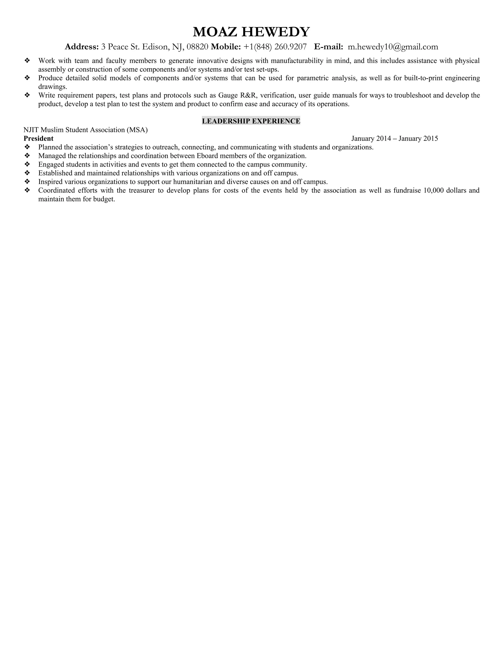 Moaz Hewedy Resume | PDF | Manufacturing Industry | Industries