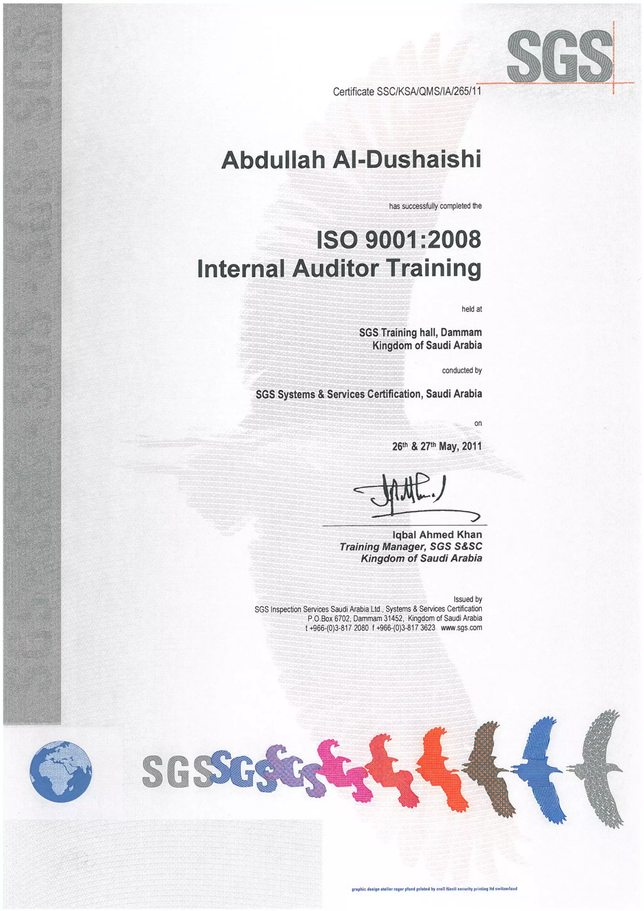 17.1 Internal Auditor Course Certificate | PDF