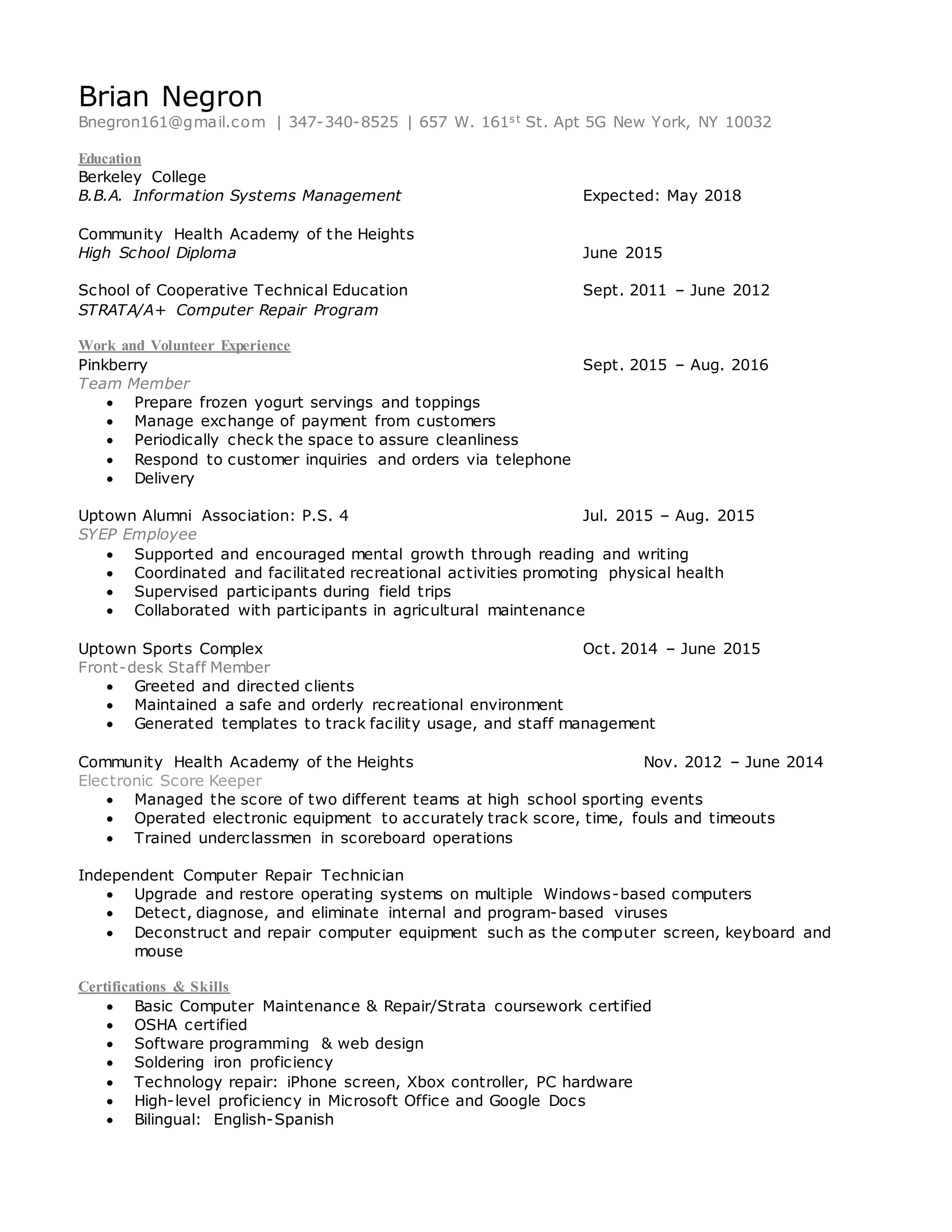 Brian Negron's Resume | DOCX