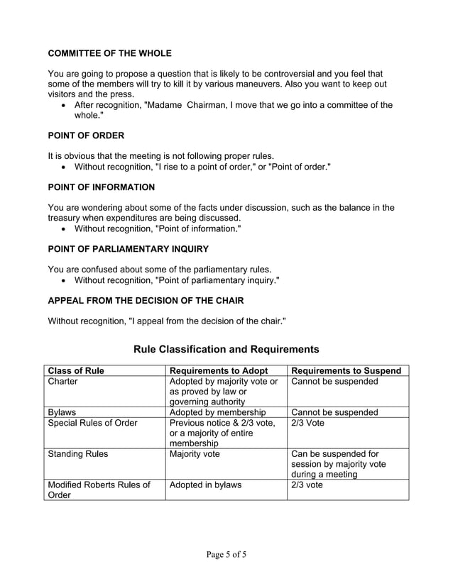 Cheat Sheet - Roberts Rules of Order | PDF | Elections | Politics