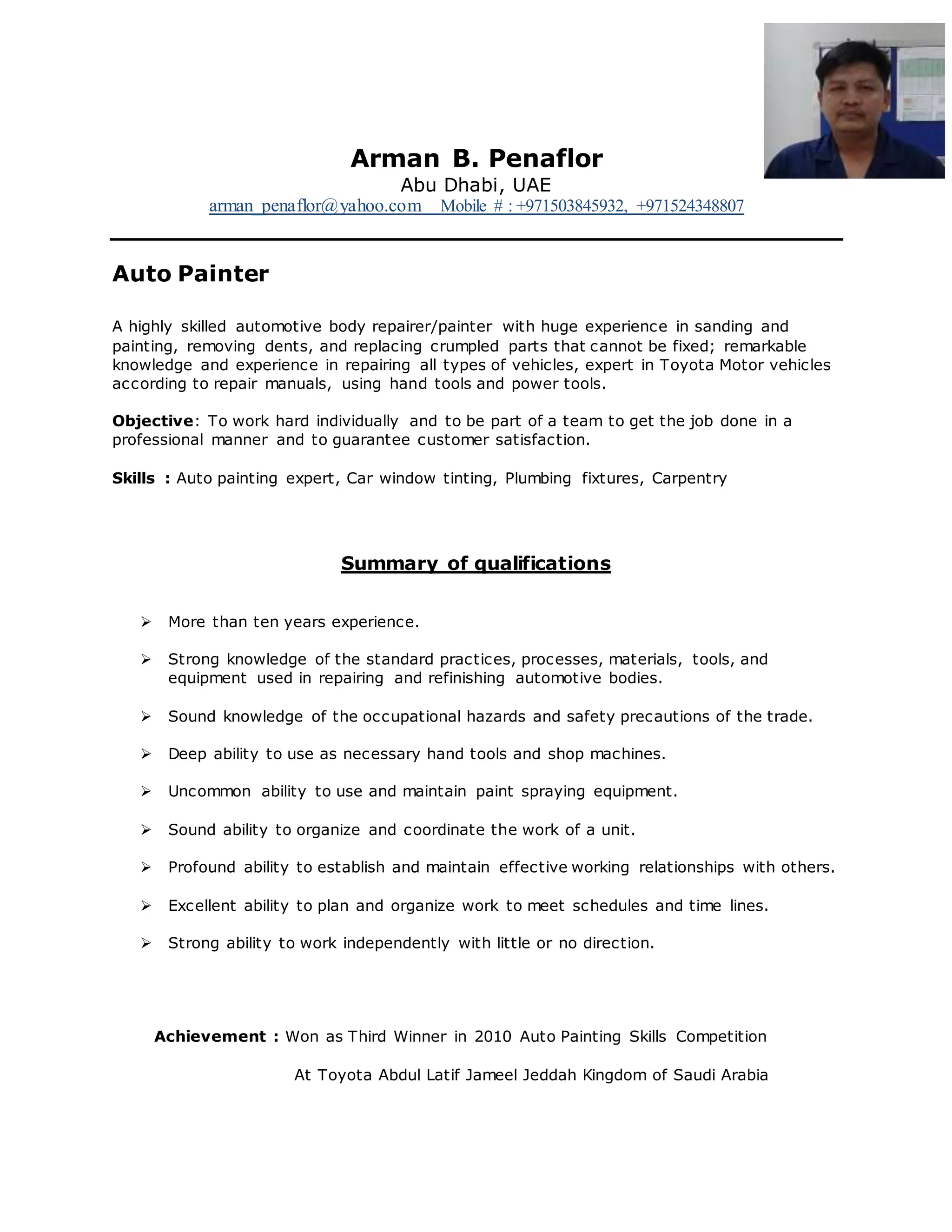 ARMAN cv UAE | DOCX | Automotive Industry | Industries