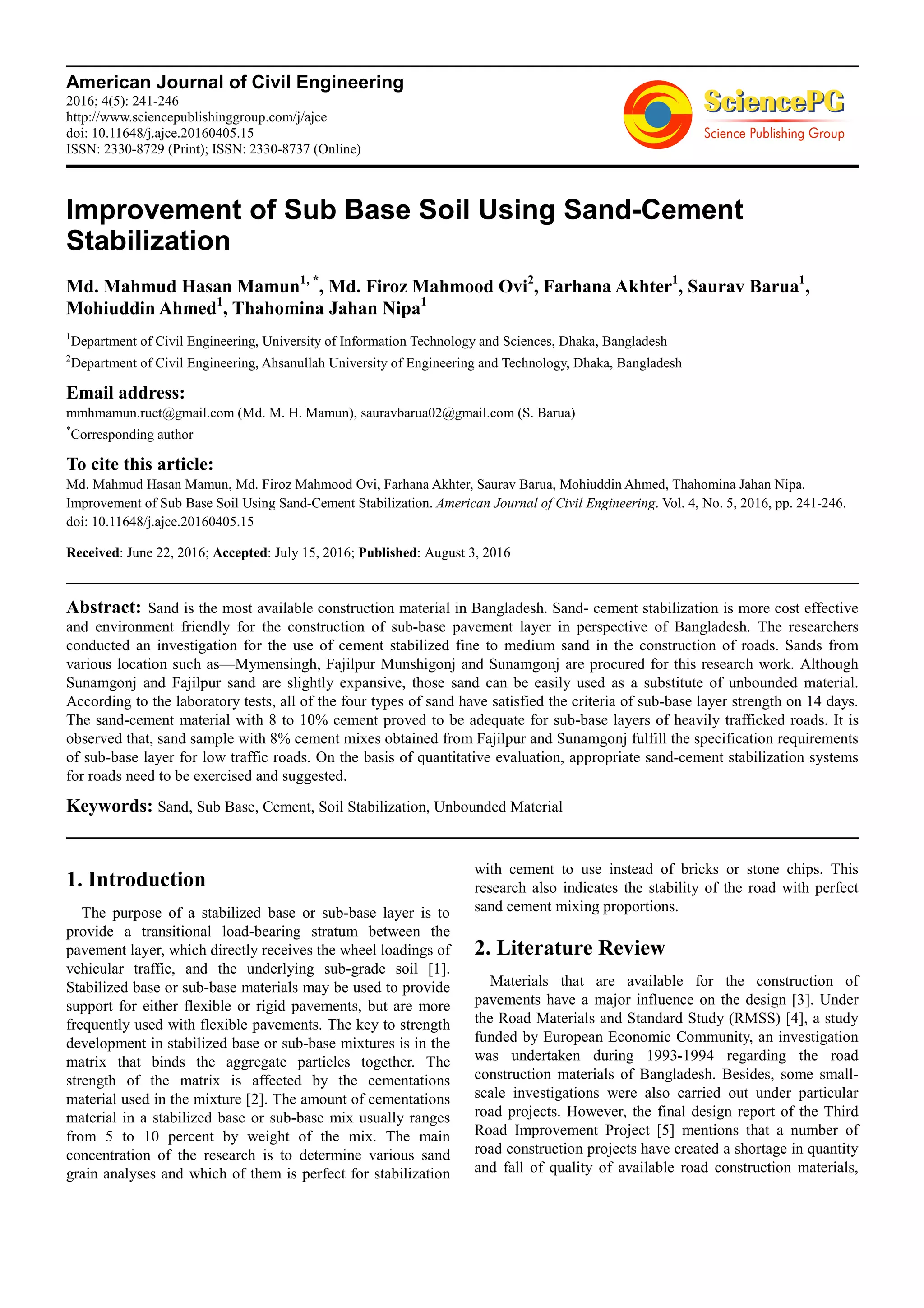 Improvement of Sub Base Soil Using Sand-Cement | PDF