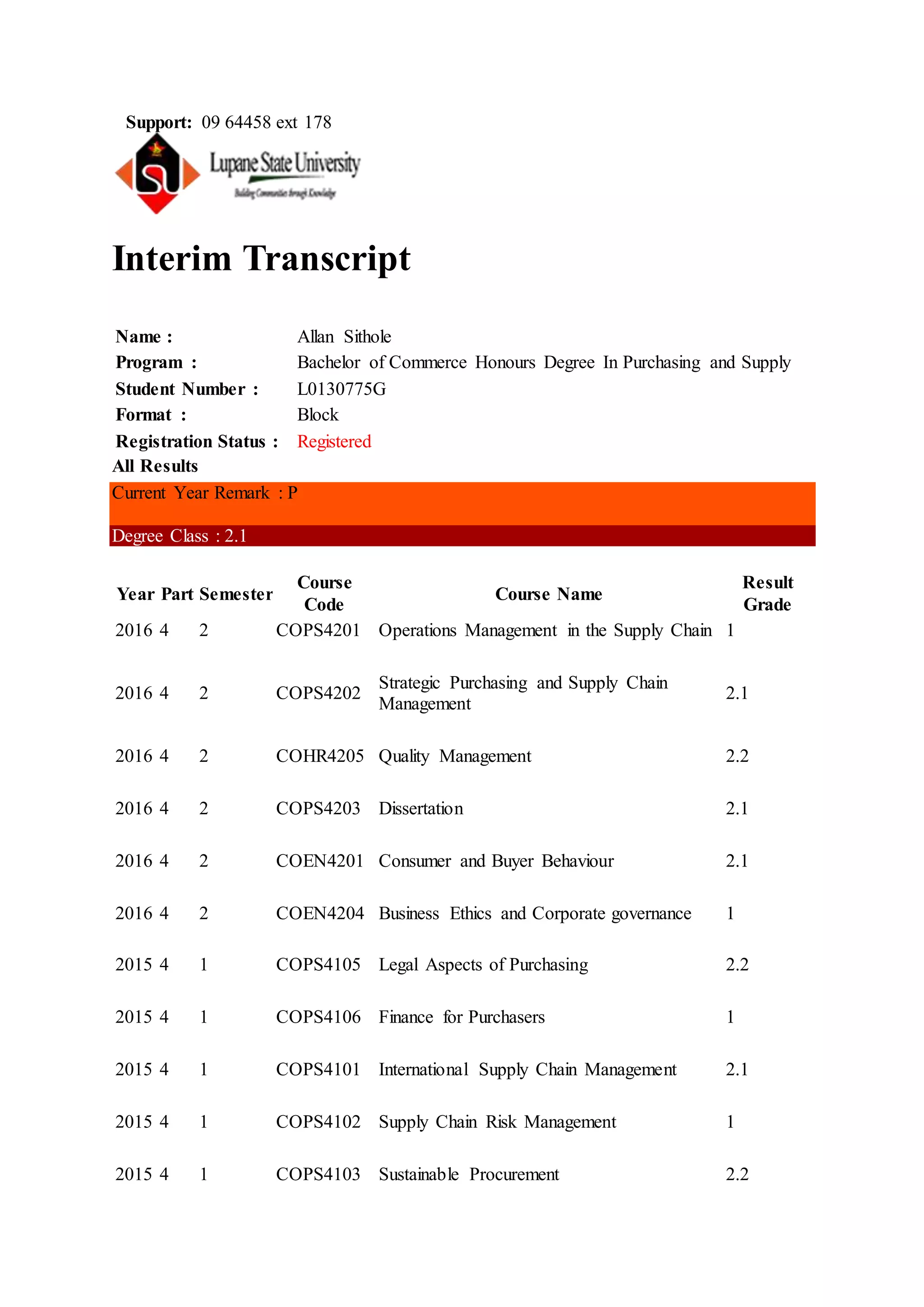 Interim Transcript LSU | DOCX