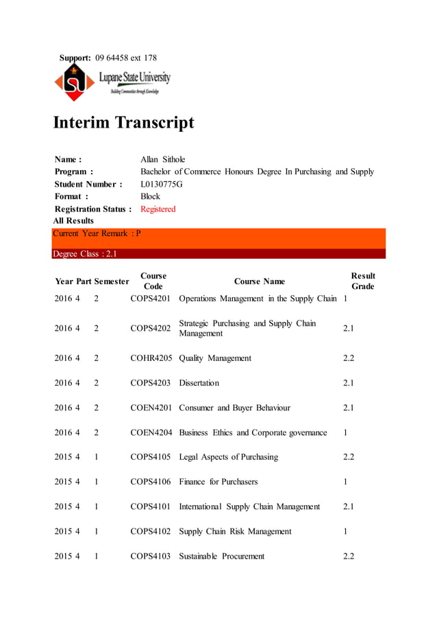 Interim Transcript LSU | DOCX | Business | Business and Finance