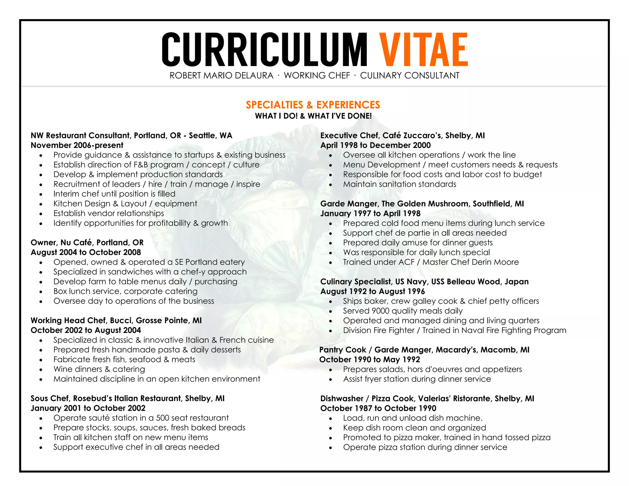 Robs CV Menu | PDF