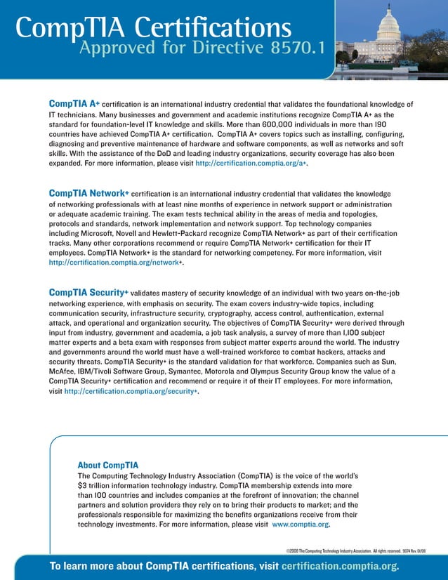 CompTIA Certifications Approved for Directive 8570.1 | PDF
