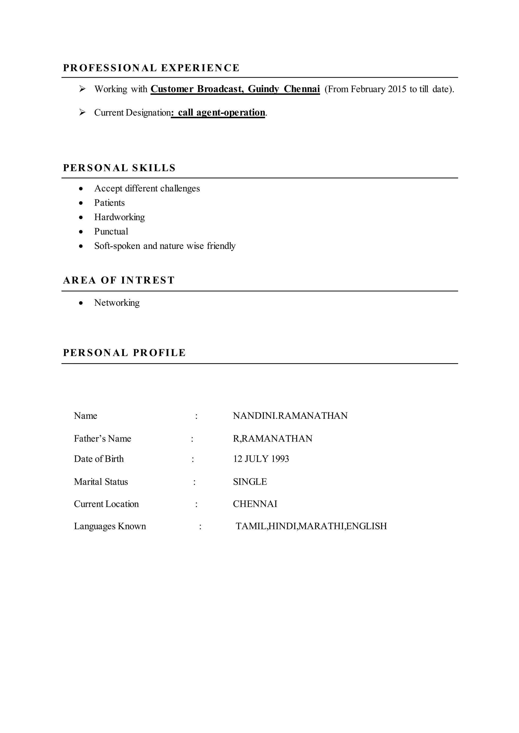 R.nandini resume | DOCX