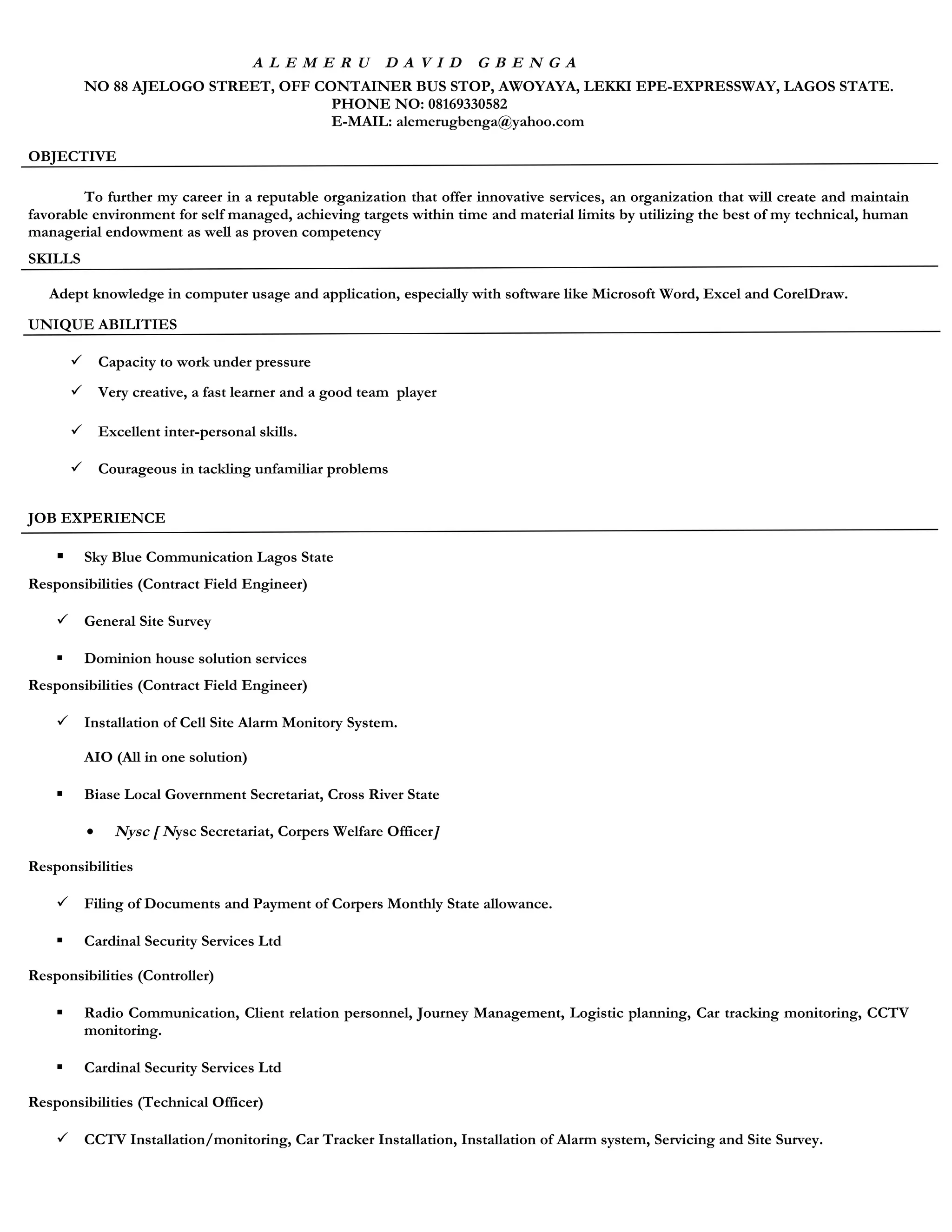 ALEMERU DAVID GBENGA CV1 | DOC