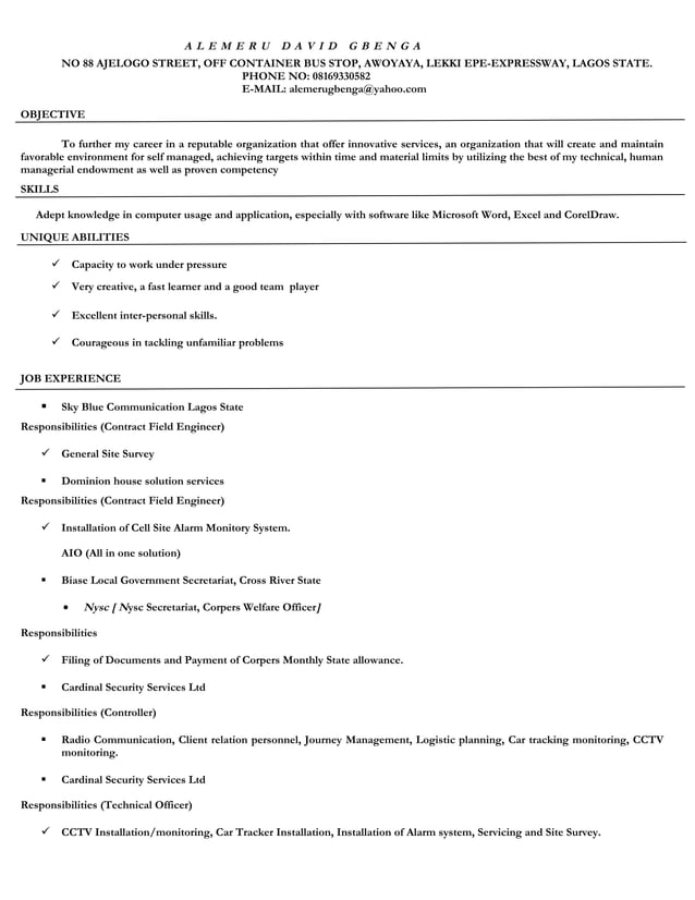 ALEMERU DAVID GBENGA CV1 | DOC