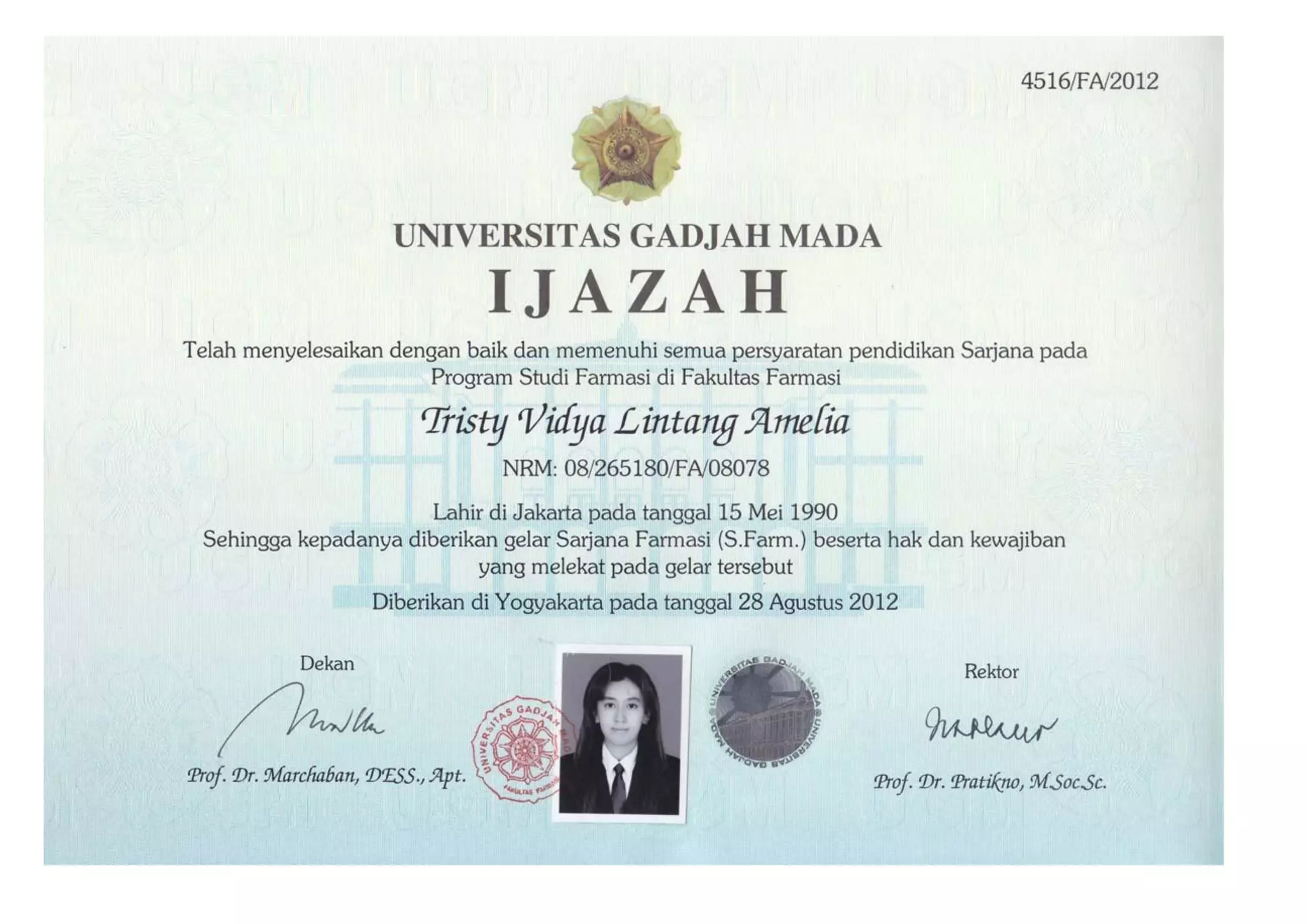 IJAZAH DAN TRANSKRIP S2, PROFESI, S1 TRISTY VIDYA LINTANG AMELIA | PDF